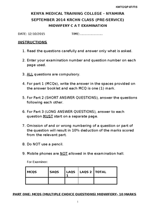 YEAR 1 SEM 1 Fundamentals - KENYA MEDICAL TRAINING COLLEGE – NYAMIRA END OF YEAR ONE SEMESTER ...