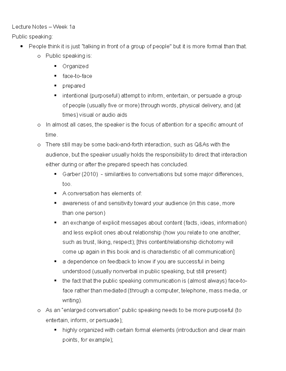 Lecture Notes-1a - Lecture Notes – Week 1a Public speaking: People ...