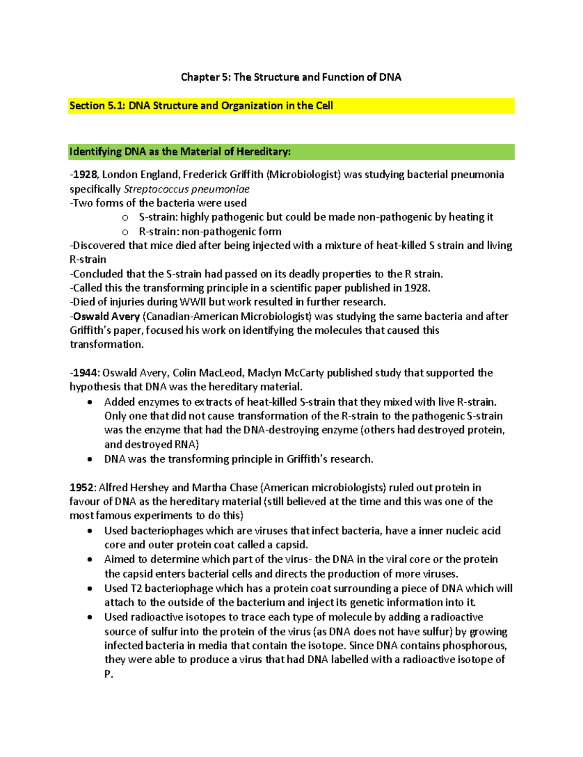 Unit 3 Molecular Genetics - Chapter 5: The Structure and Function of ...