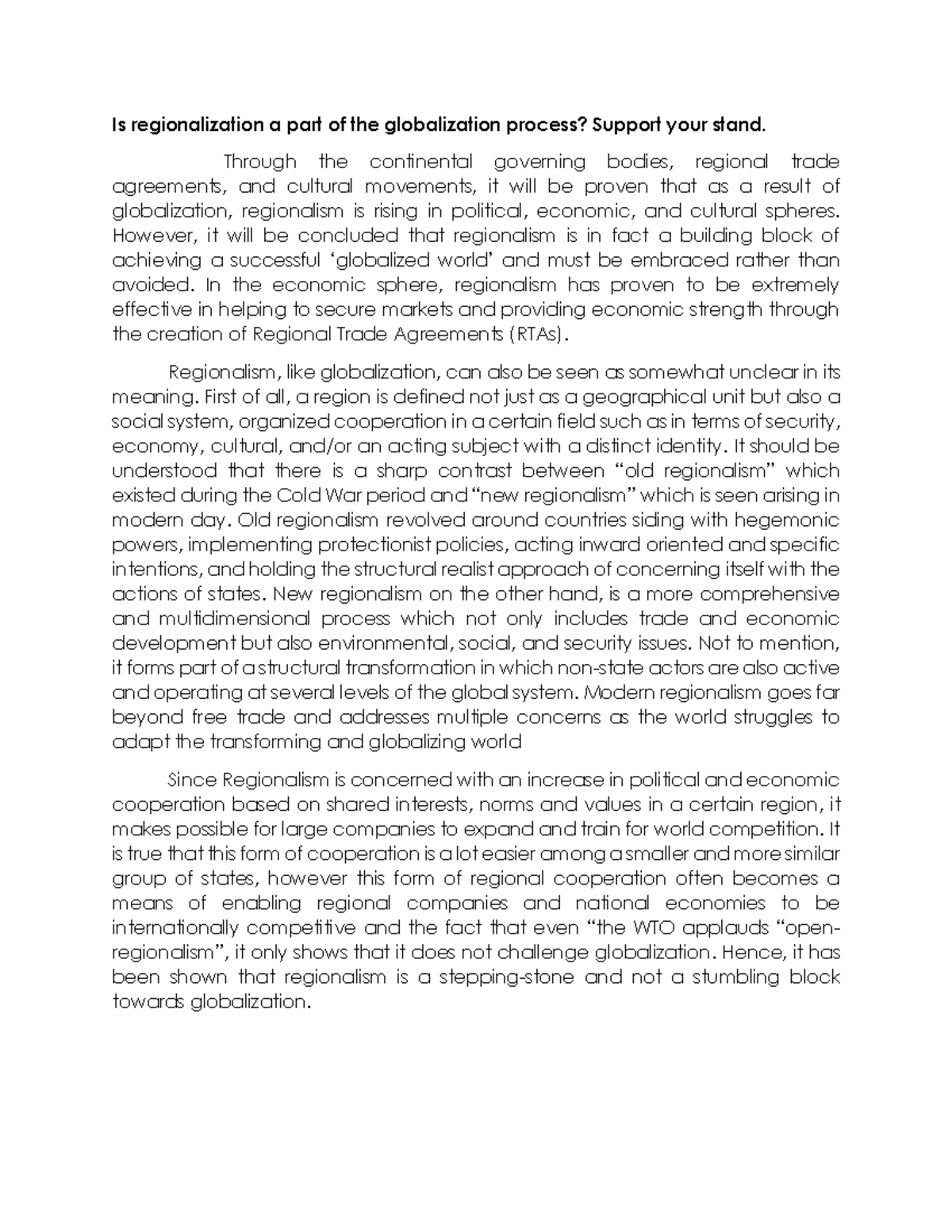 Activity 3- Midterm Cworld 1 - Is regionalization a part of the ...