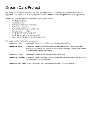Dream Cars Project Spreadsheet Applications Project-1 - Dream Cars ...