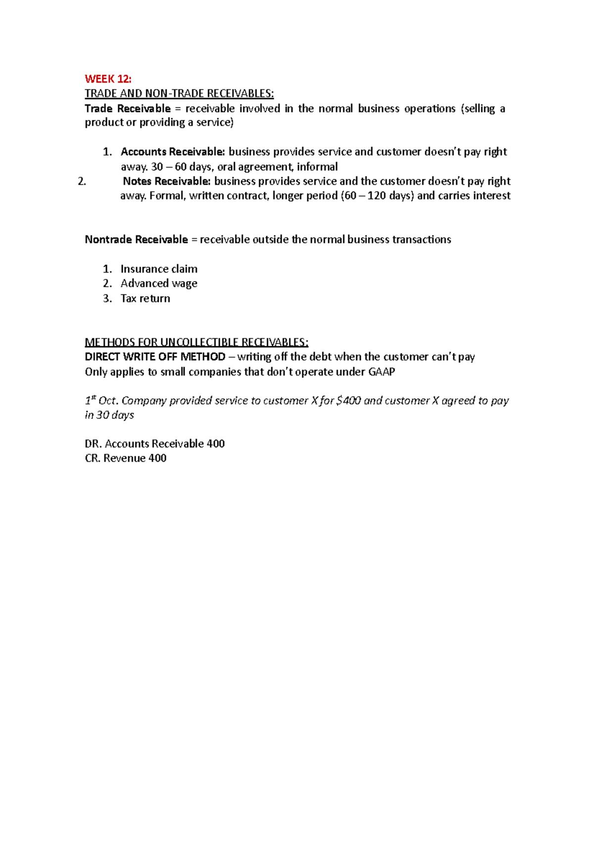 Accounting WEEK 12 Notes - WEEK 12: TRADE AND NON-TRADE RECEIVABLES ...