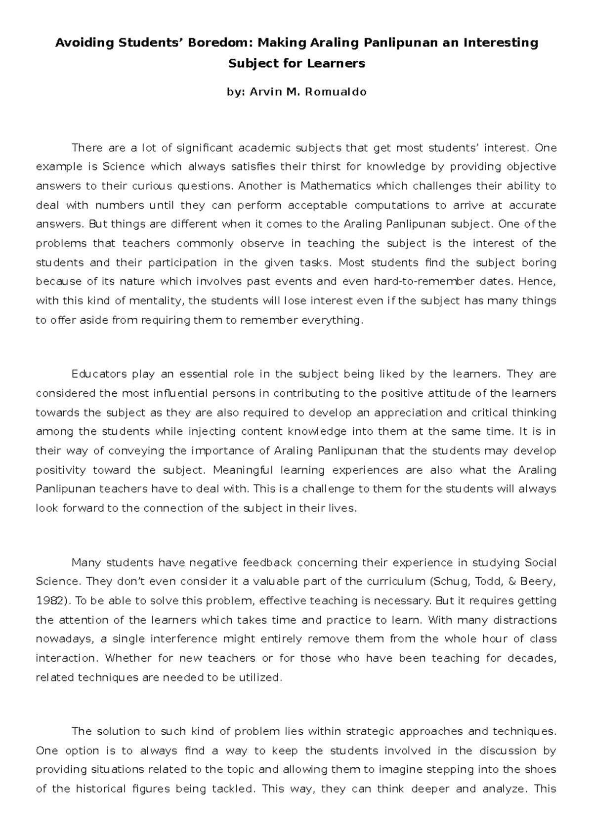 Avoiding Students' Boredom - Romualdo There are a lot of significant ...