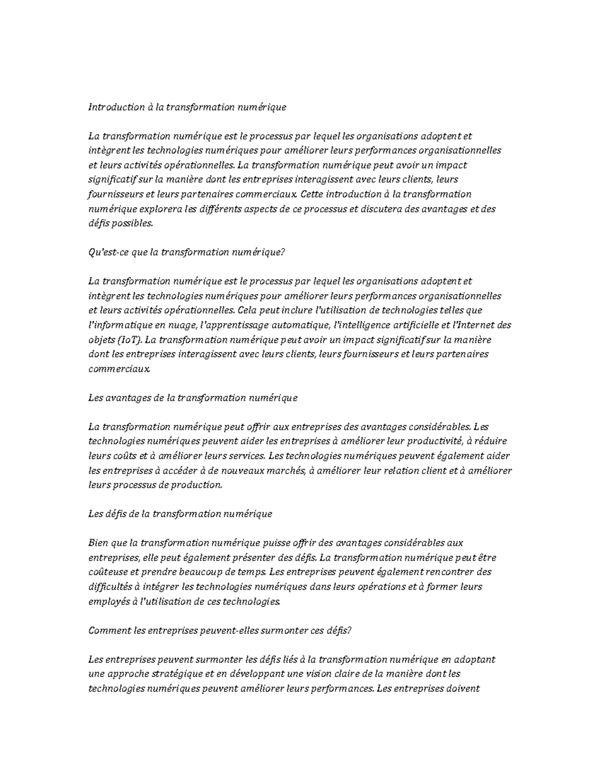 Digital Transformation note study - Introduction à la transformation ...