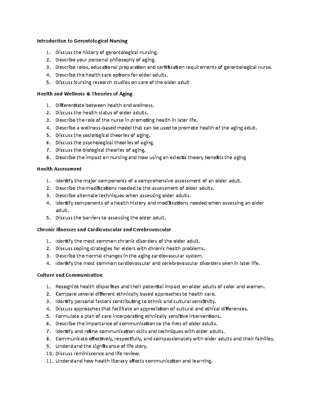 Exam 1 Objectives - Outline - Introduction to Gerontological Nursing ...