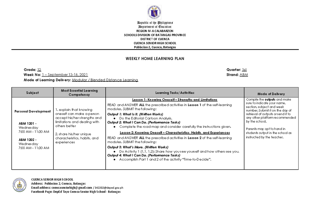 Personal Development in ABM Class 2021 - Accountancy - Studocu