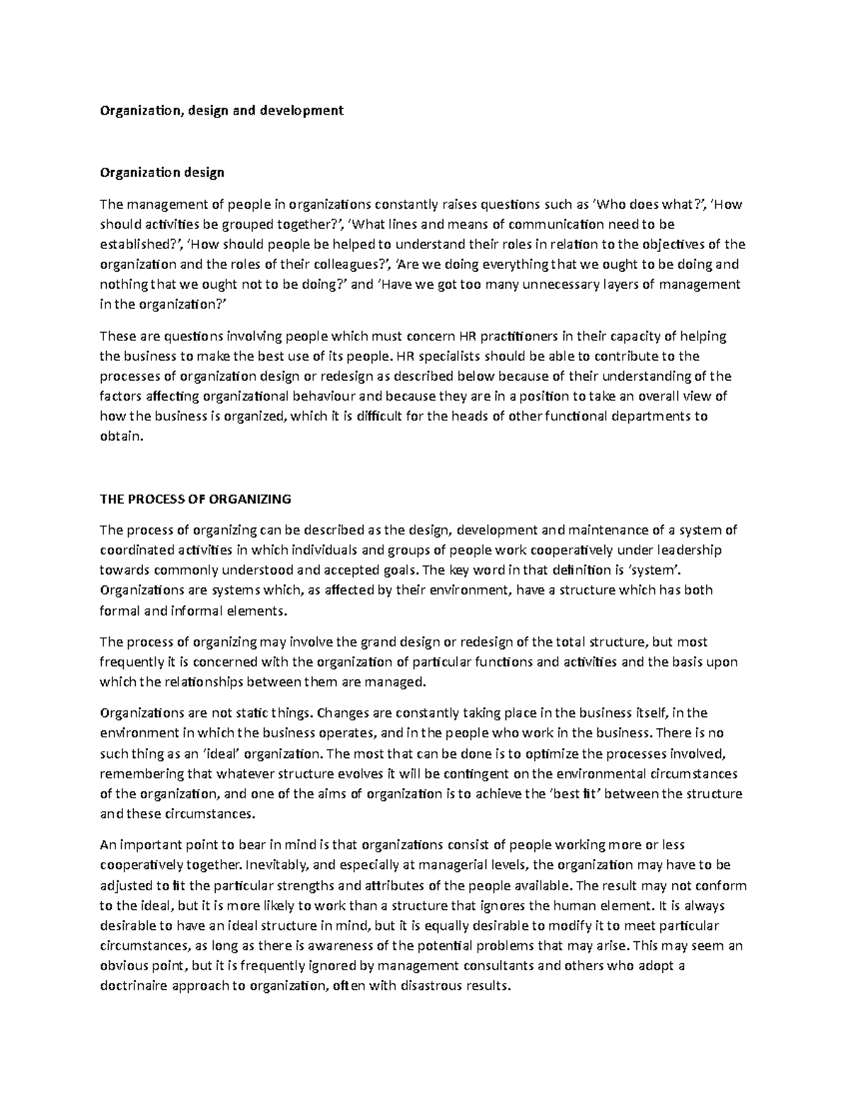Organization, design and development - Organization, design and ...