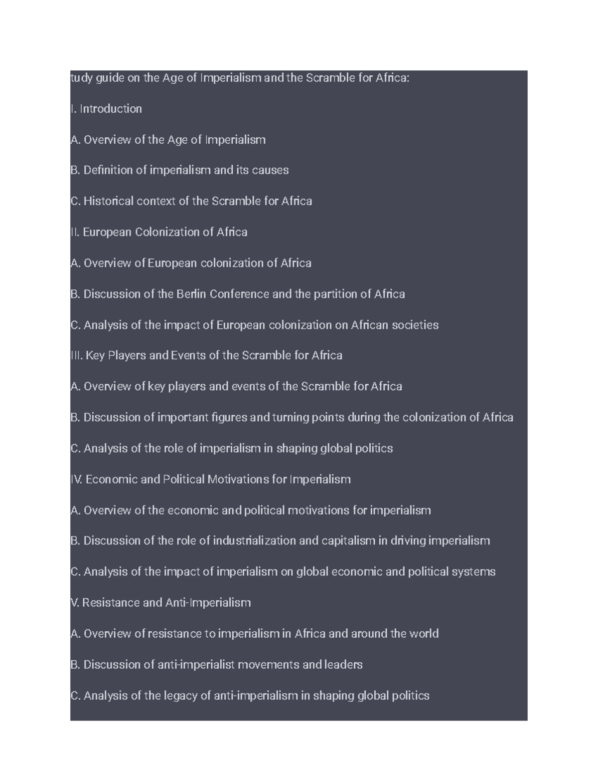 Tudy guide on the Age of Imperialism and the Scramble for Africa ...