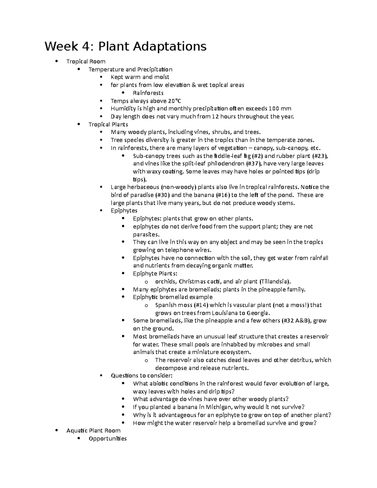 BIO 213- Plant Adaptations - Week 4: Plant Adaptations Tropical Room ...