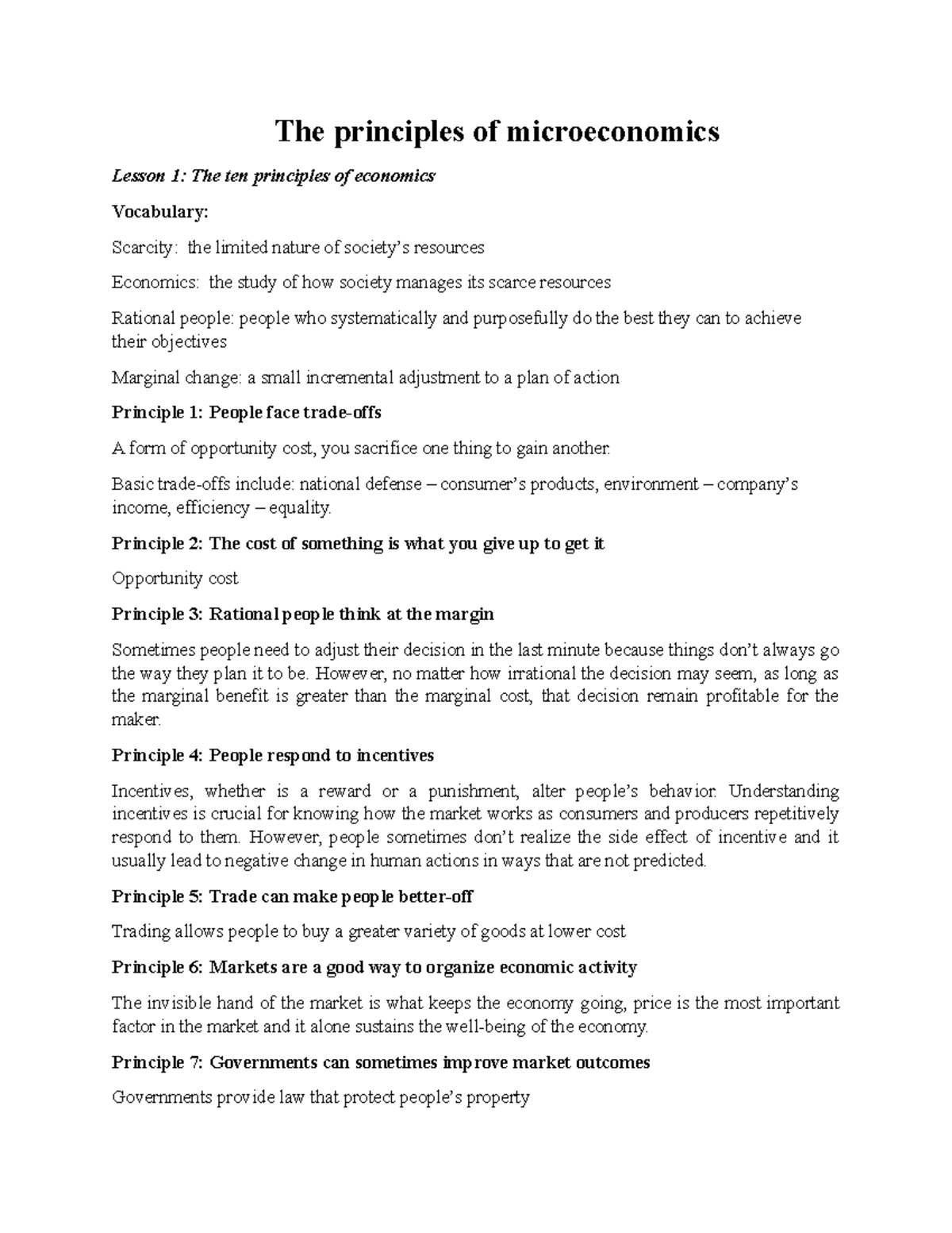 Microeconomics notes and cheats - Copy - The principles of ...
