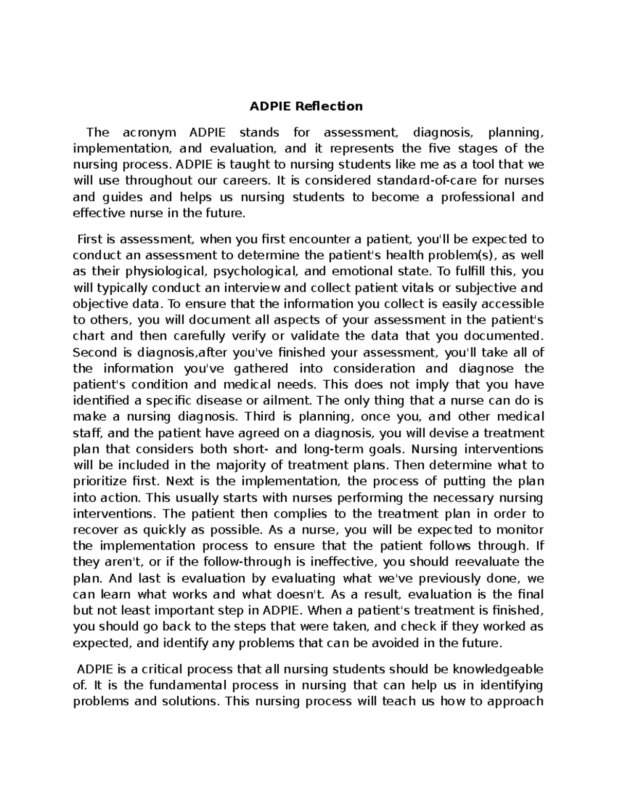 Adpiereflection - Free - ADPIE Reflection The acronym ADPIE stands for ...