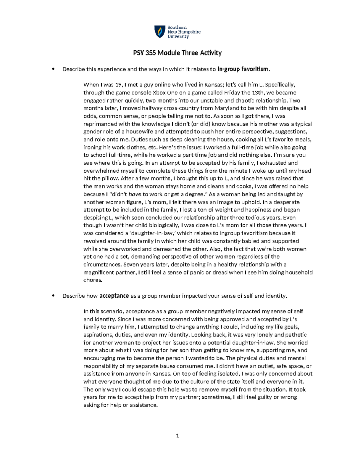 PSY 355 Module Three Activity 11.17.2024 ingroup fav,bias, prej - PSY ...