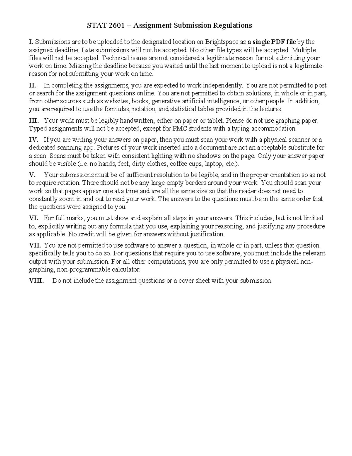 STAT 2601 Assignment Submission Regulations - STAT 2601 – Assignment ...