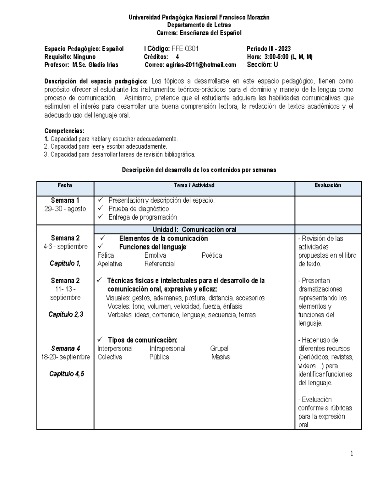 Programación Español Secc. U III PAC 2023 Curcei - Universidad ...