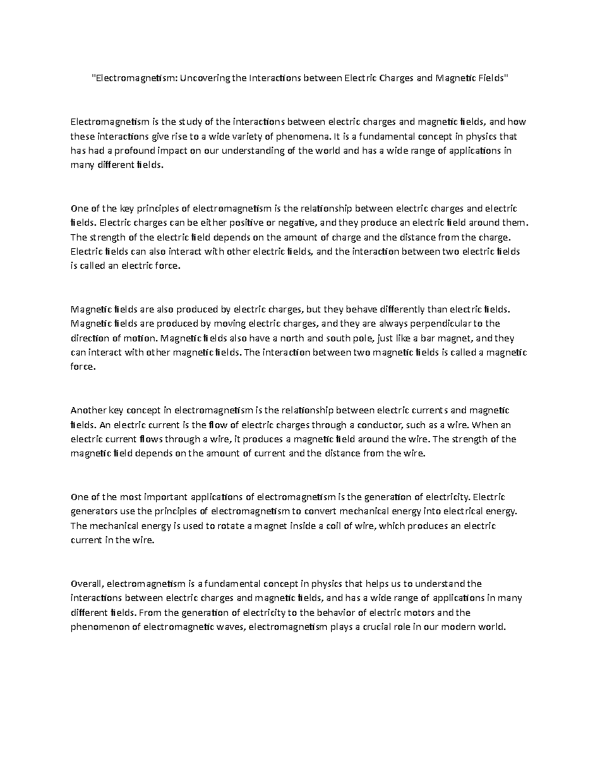 Electromagnetism - Essay - "Electromagnetism: Uncovering the ...