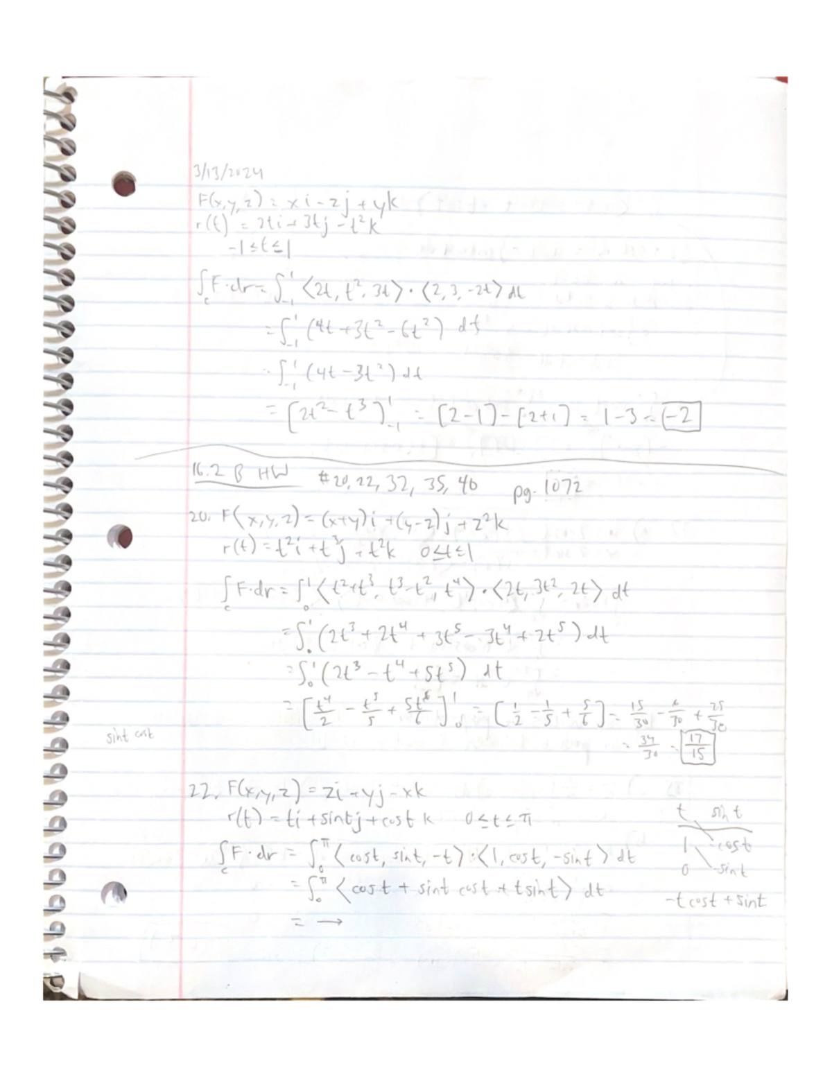 Calc HW 3-13-24 - Calc notes on line integrals - MATH 120 - Studocu