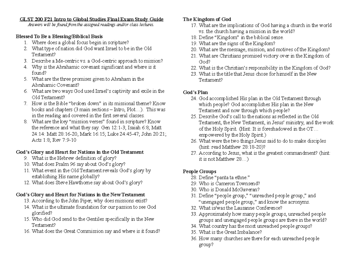 GLST 200 F21 Final Exam Study Guide - Deprecated API usage: The SVG ...