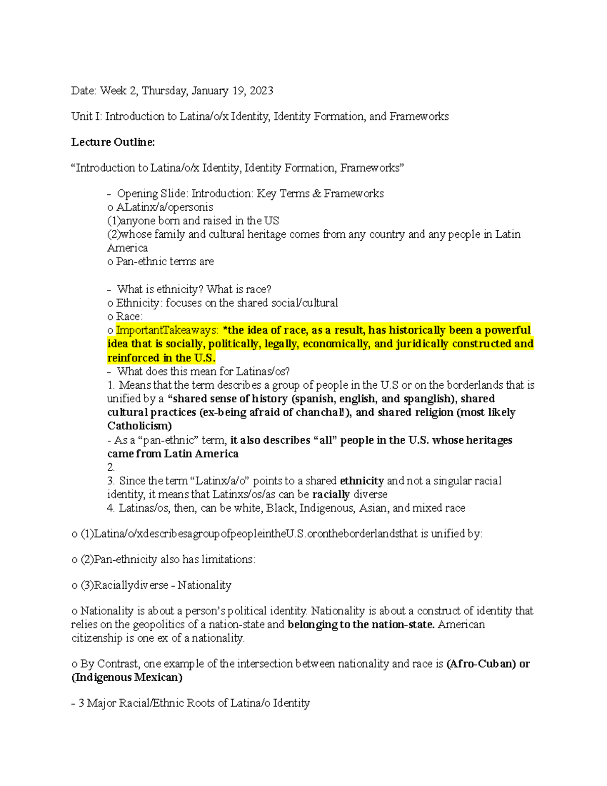 Latinx Studies - Date: Week 2, Thursday, January 19, 2023 Unit I ...