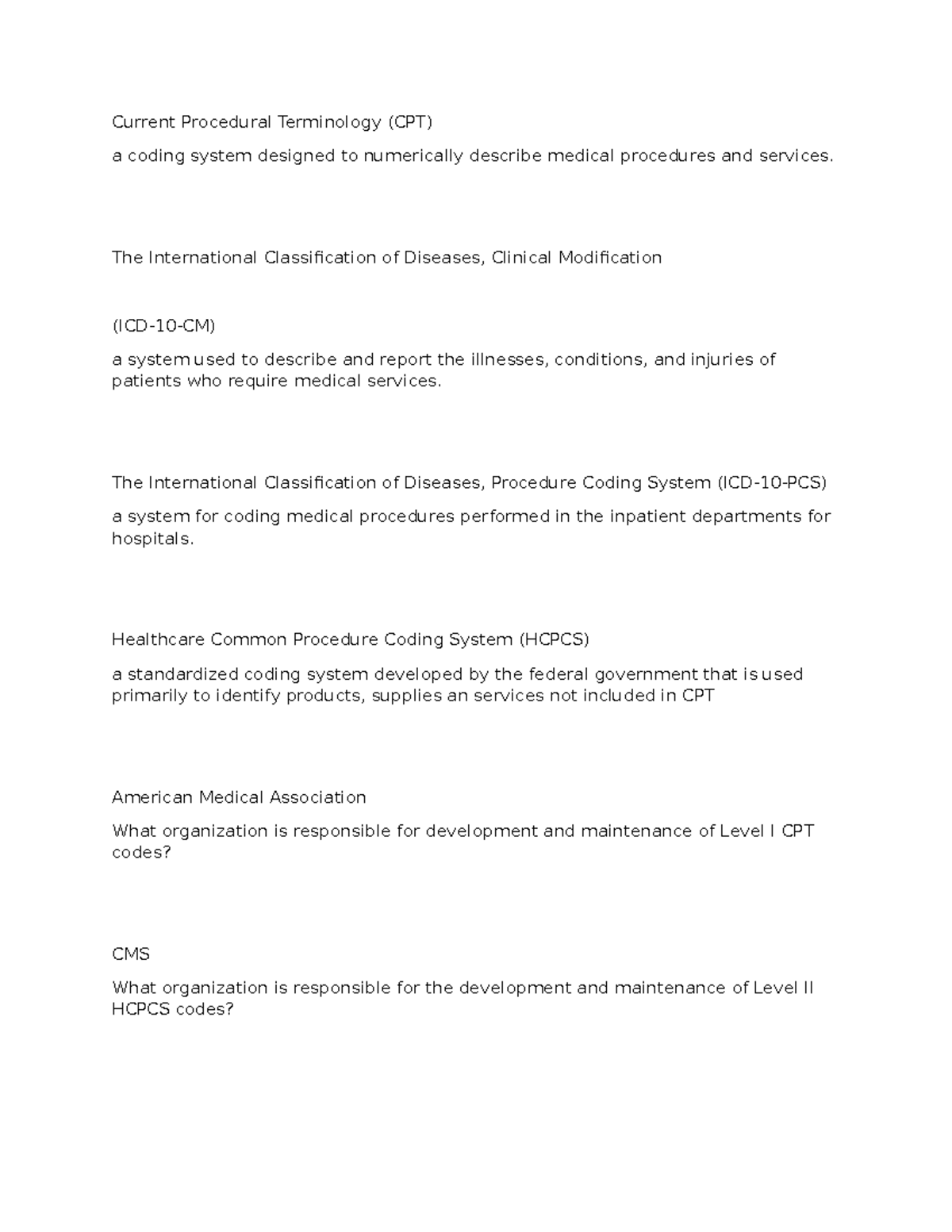 Current Procedural Terminology exam 1 - Current Procedural Terminology (CPT) a coding system ...