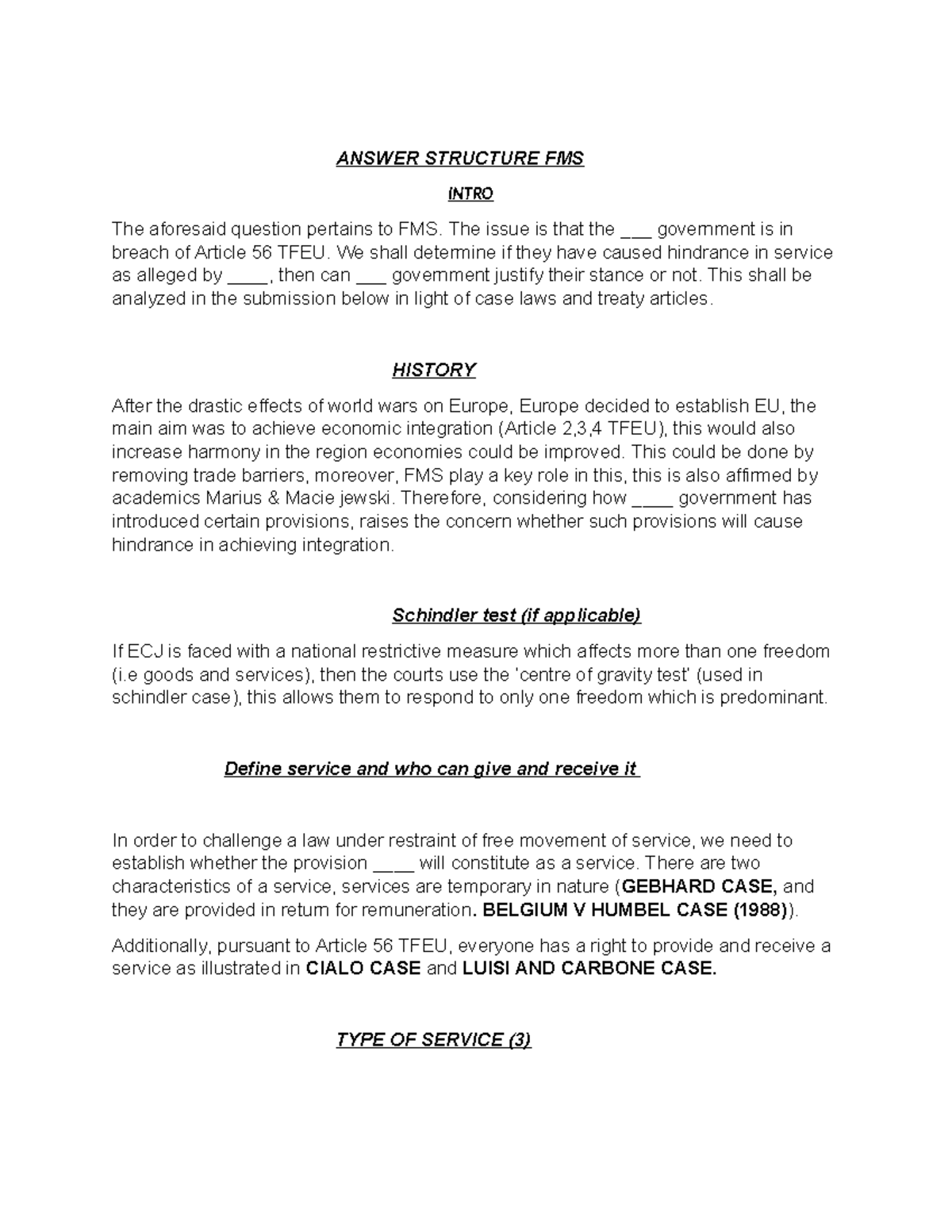Answer Structure FMS - merit - ANSWER STRUCTURE FMS INTRO The aforesaid ...