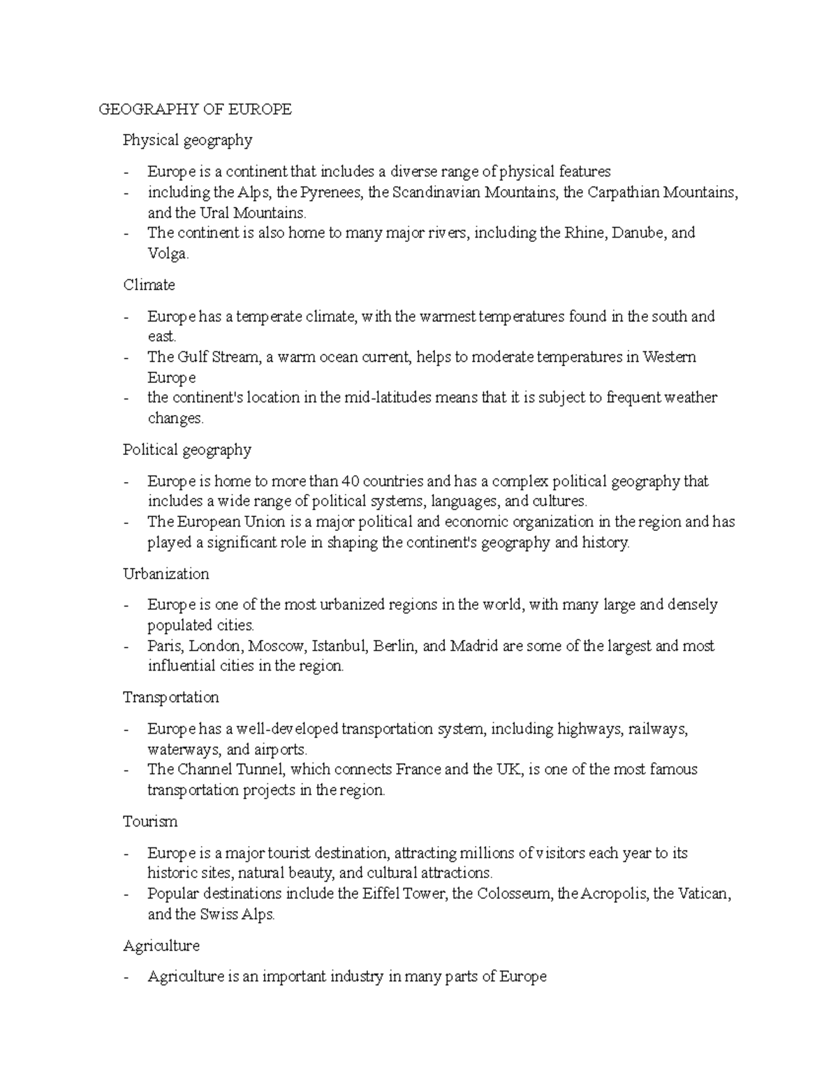 Geography OF Europe Notes 1 - GEOGRAPHY OF EUROPE Physical geography ...