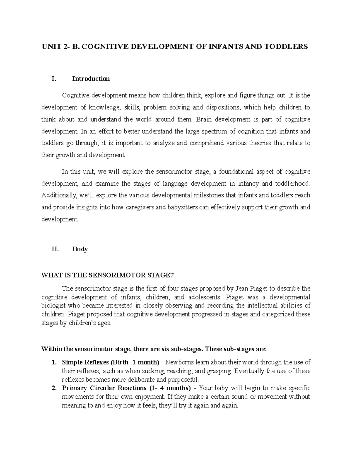 BEEd Lecture Notes - UNIT 2- B. COGNITIVE DEVELOPMENT OF INFANTS AND ...