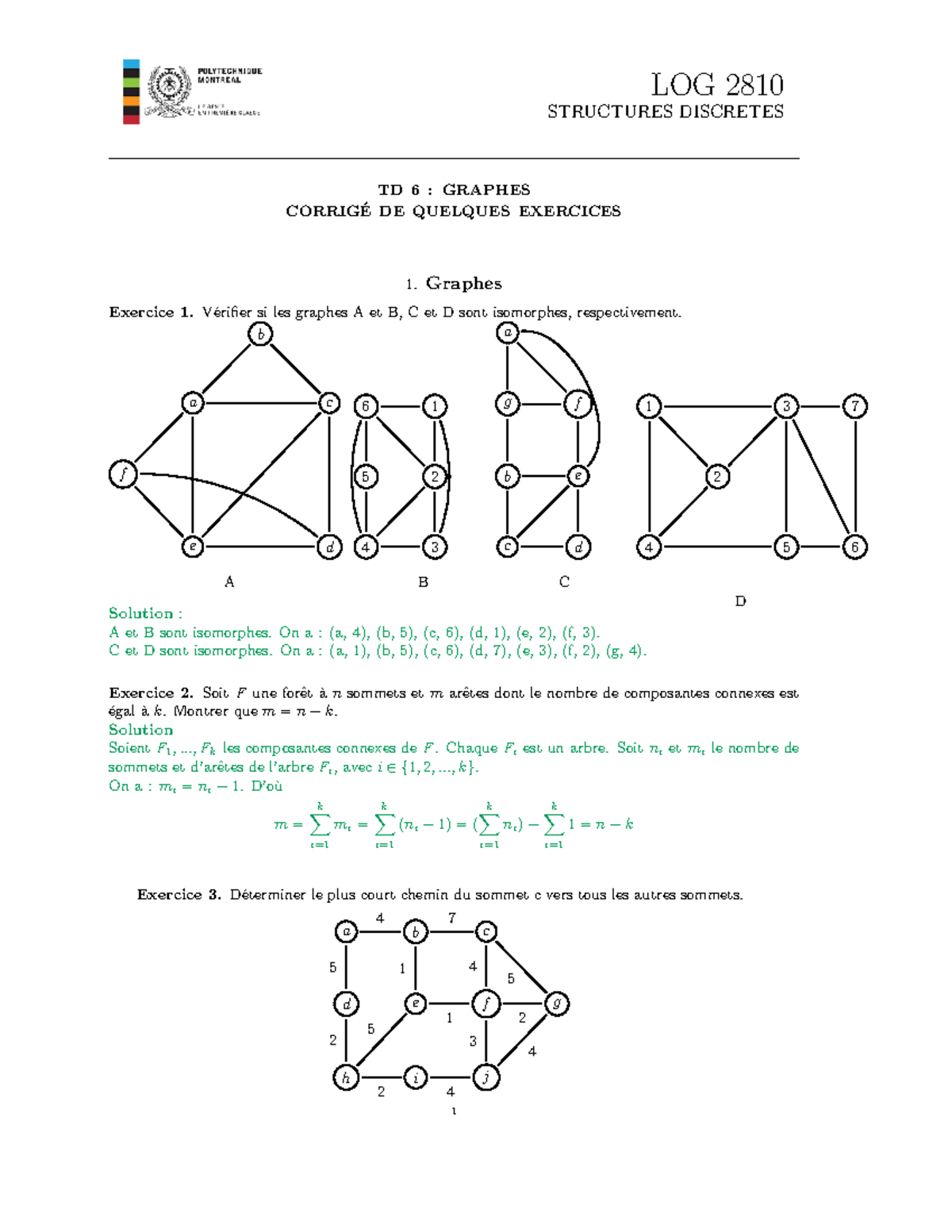 TD6Log2810 Corrige - LOG 2810 STRUCTURES DISCRETES TD 6 : GRAPHES ...