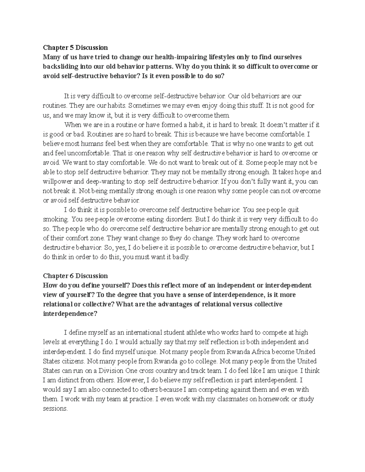 251 M2 Discussions - Notes - Chapter 5 Discussion Many of us have tried ...