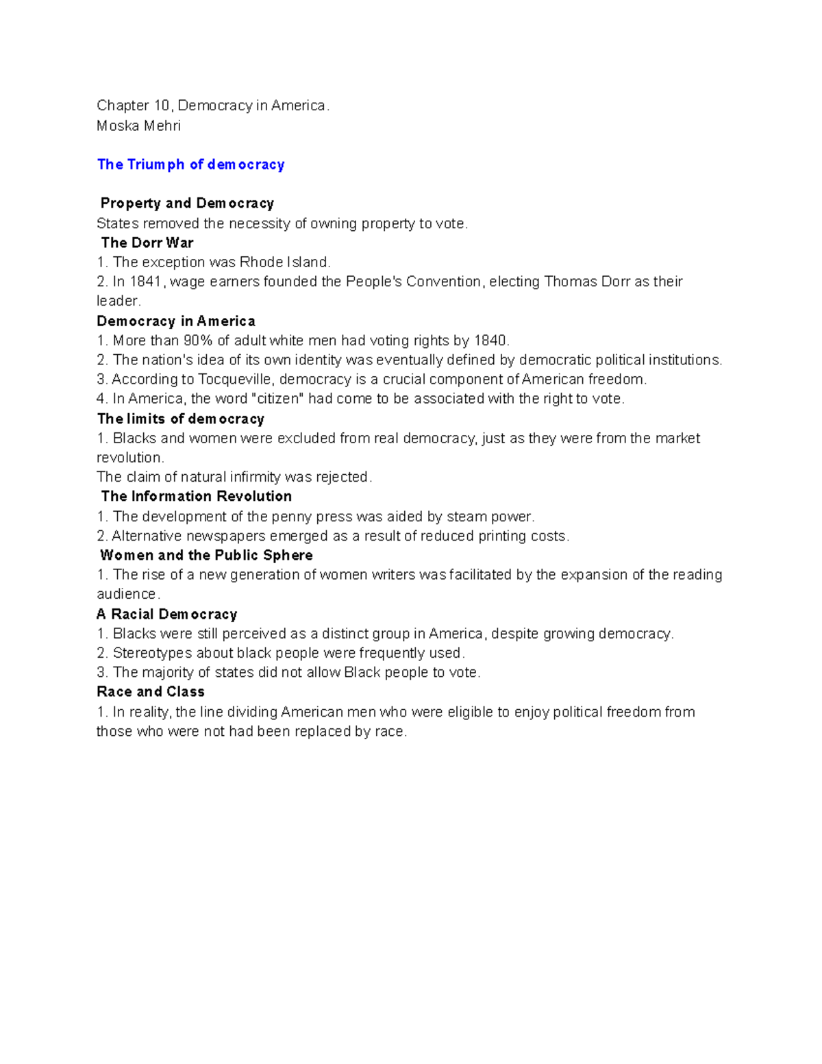 Ch 10 - Blah Blah - Chapter 10, Democracy in America. Moska Mehri The ...