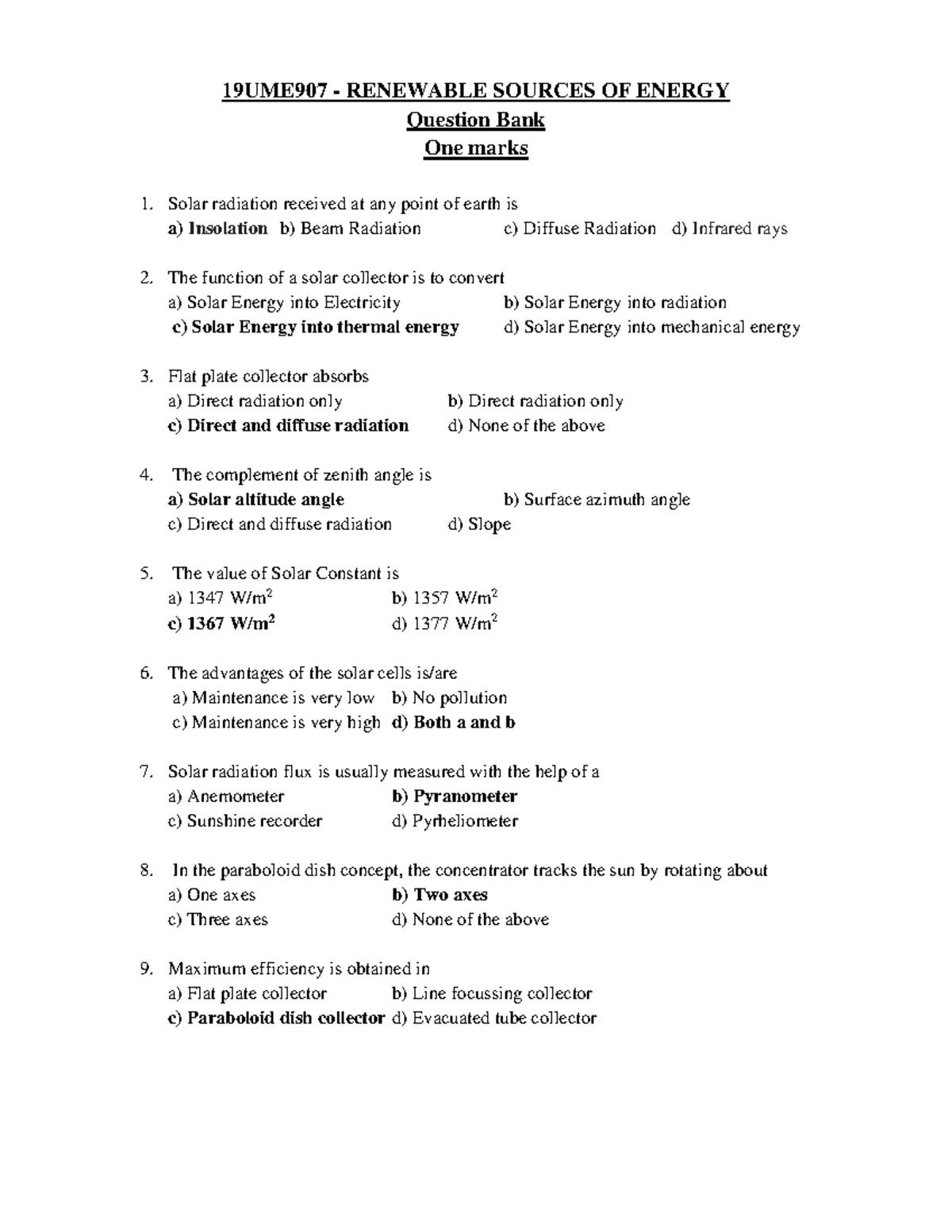 19UME907 - Renewable Sources OF Energy Question BANK - 19UME907 ...