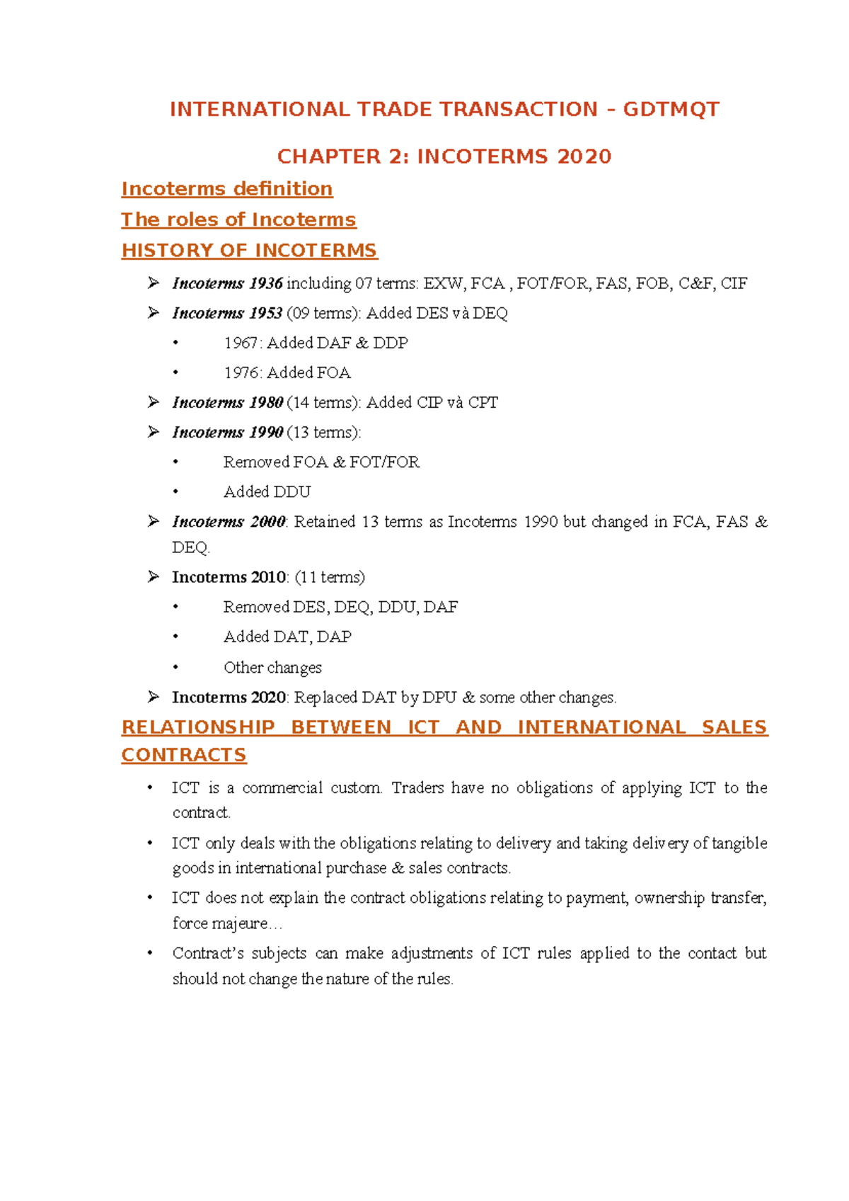 International Trade Transaction Chap 2 Incoterms - INTERNATIONAL TRADE ...