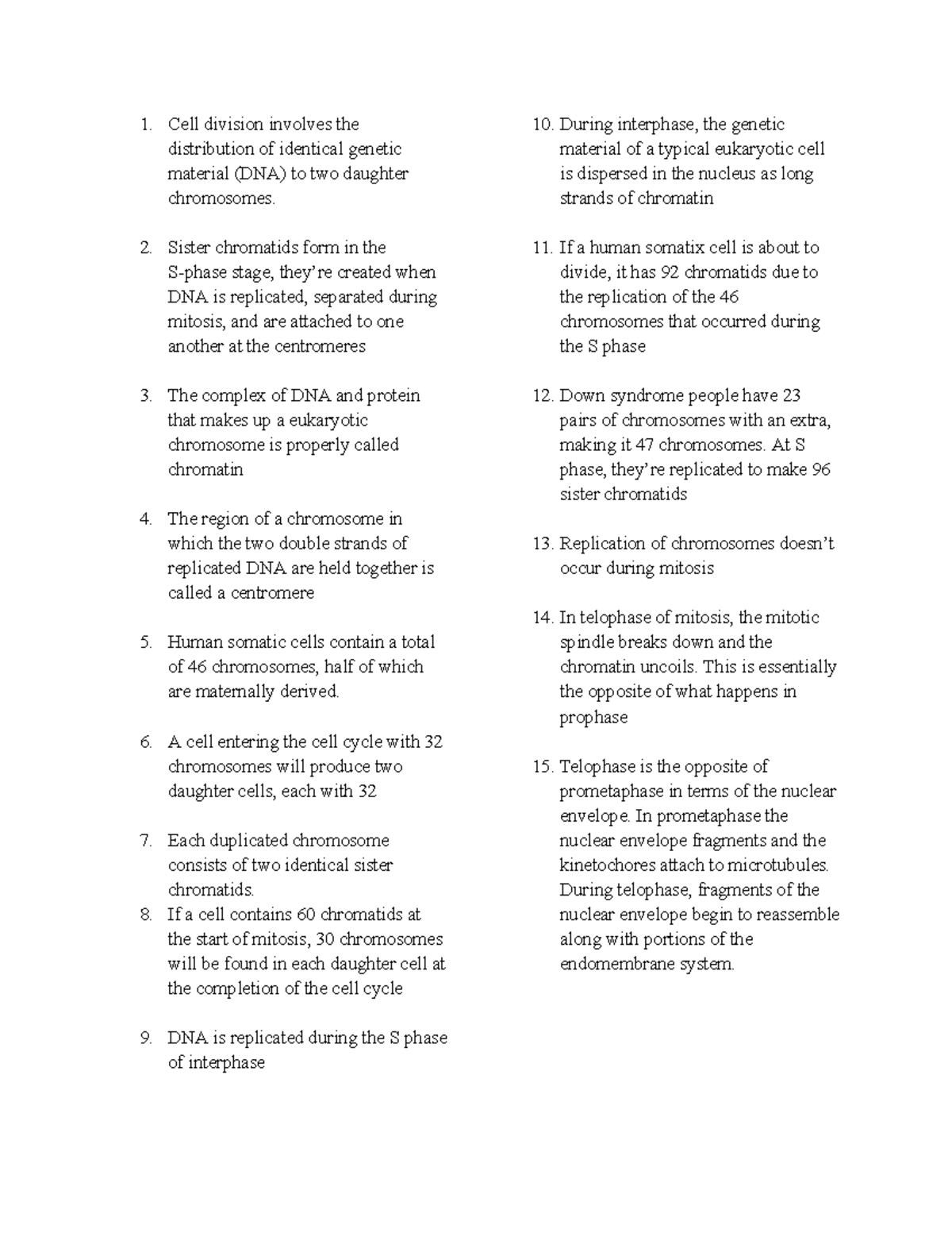 Untitled document - Test 3 practice questions - Cell division involves ...