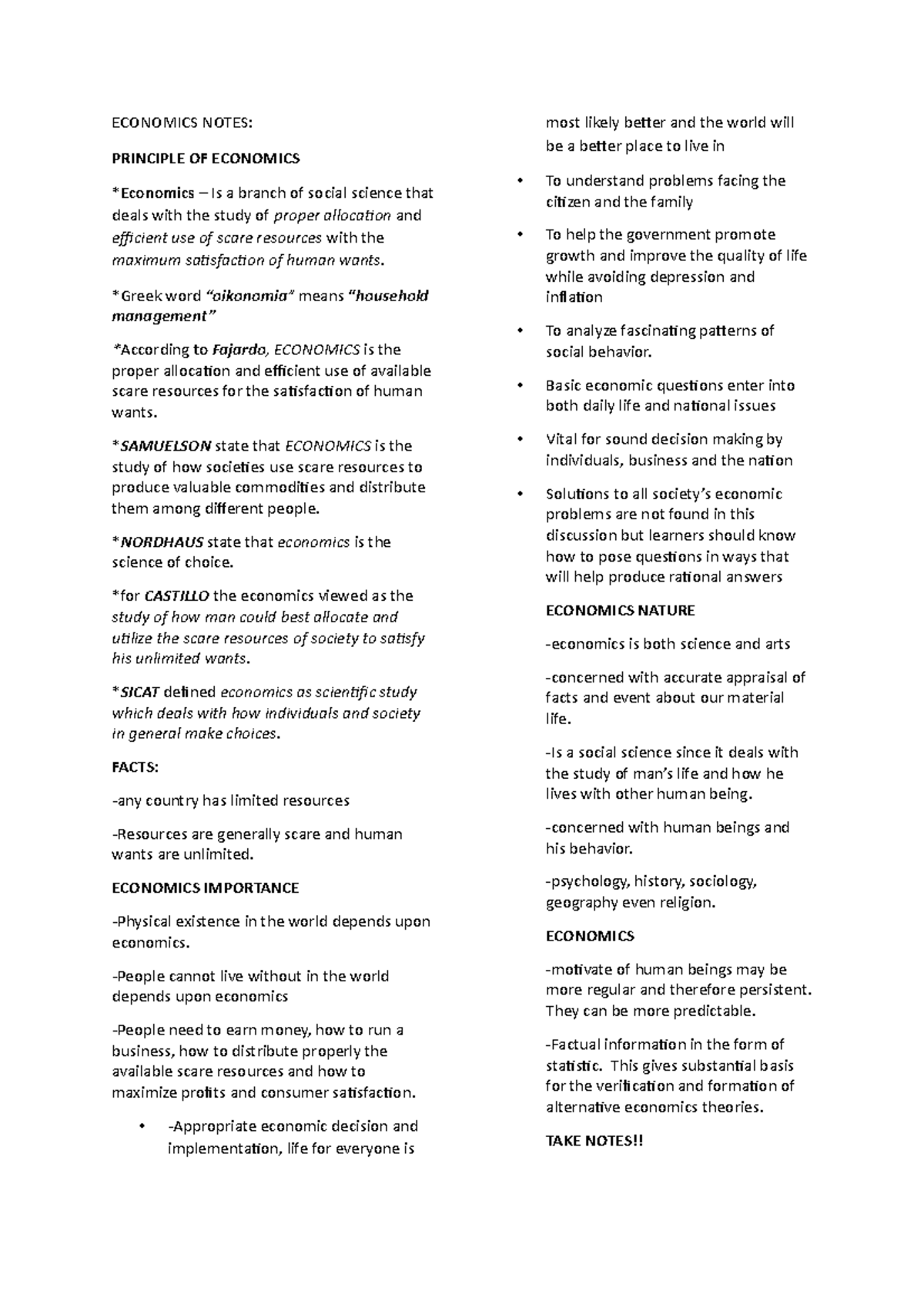 Economics Notes - market, supply and demand for first year student of ...