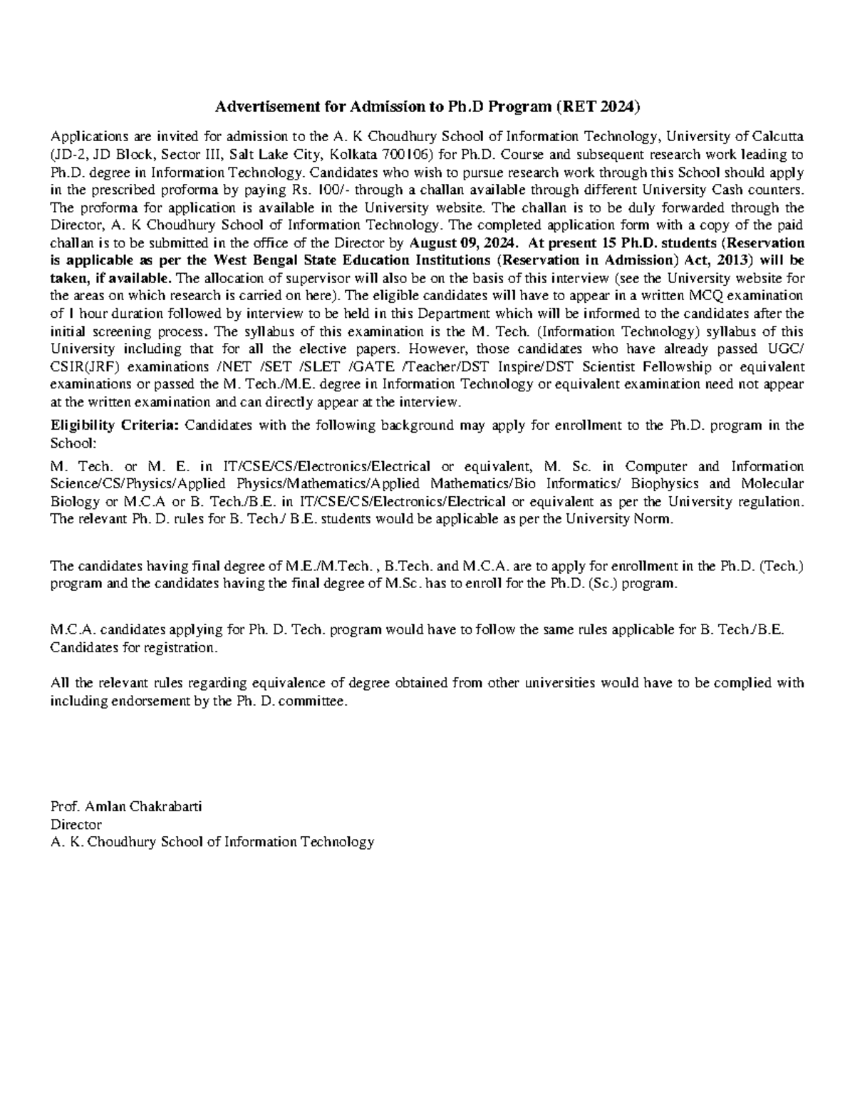 Ph D 2024 Akcsit - No comments - Advertisement for Admission to Ph ...