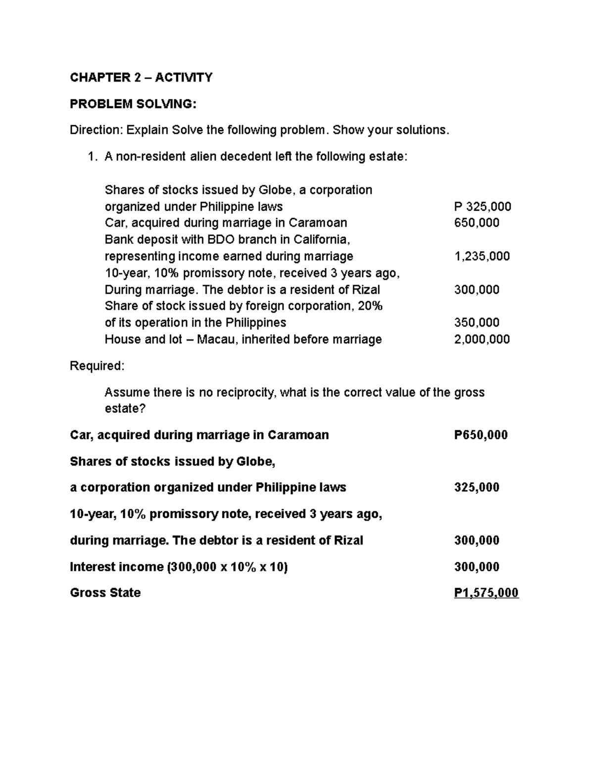 BL04- Activity 2 - CHAPTER 2 – ACTIVITY PROBLEM SOLVING: Direction: Explain Solve the following ...
