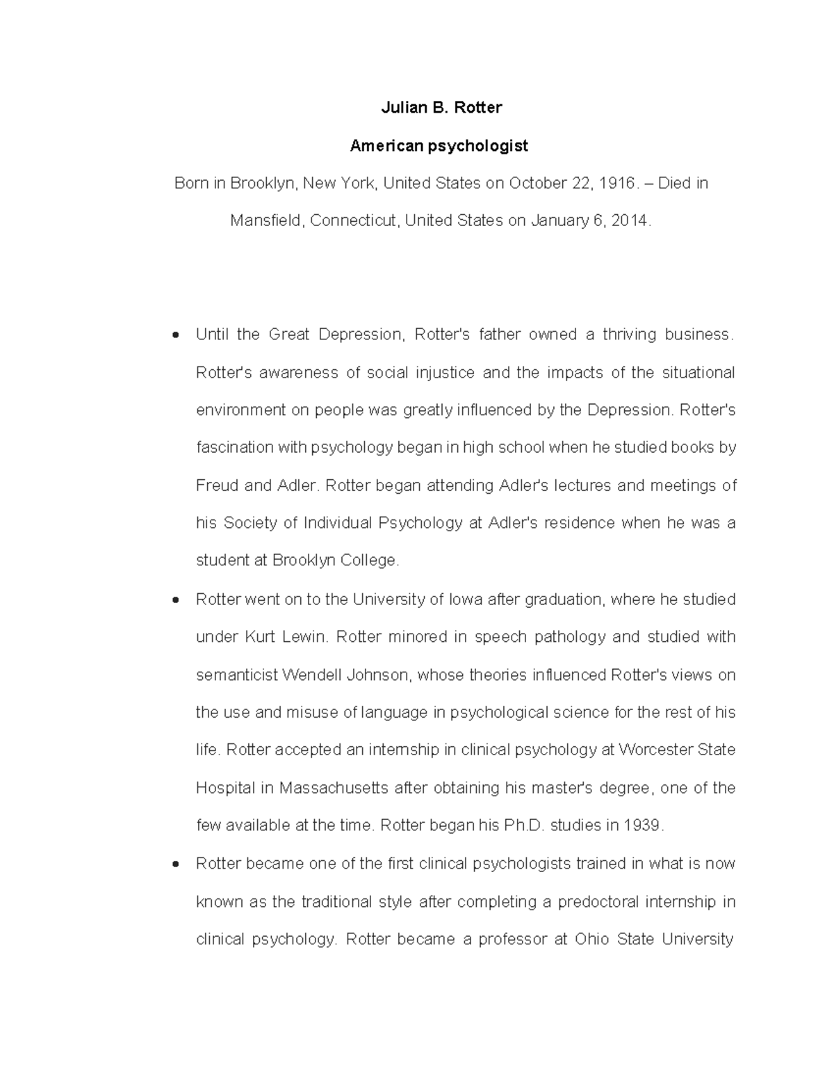 TOP Julian B. Rotter - Julian B. Rotter American psychologist Born in ...