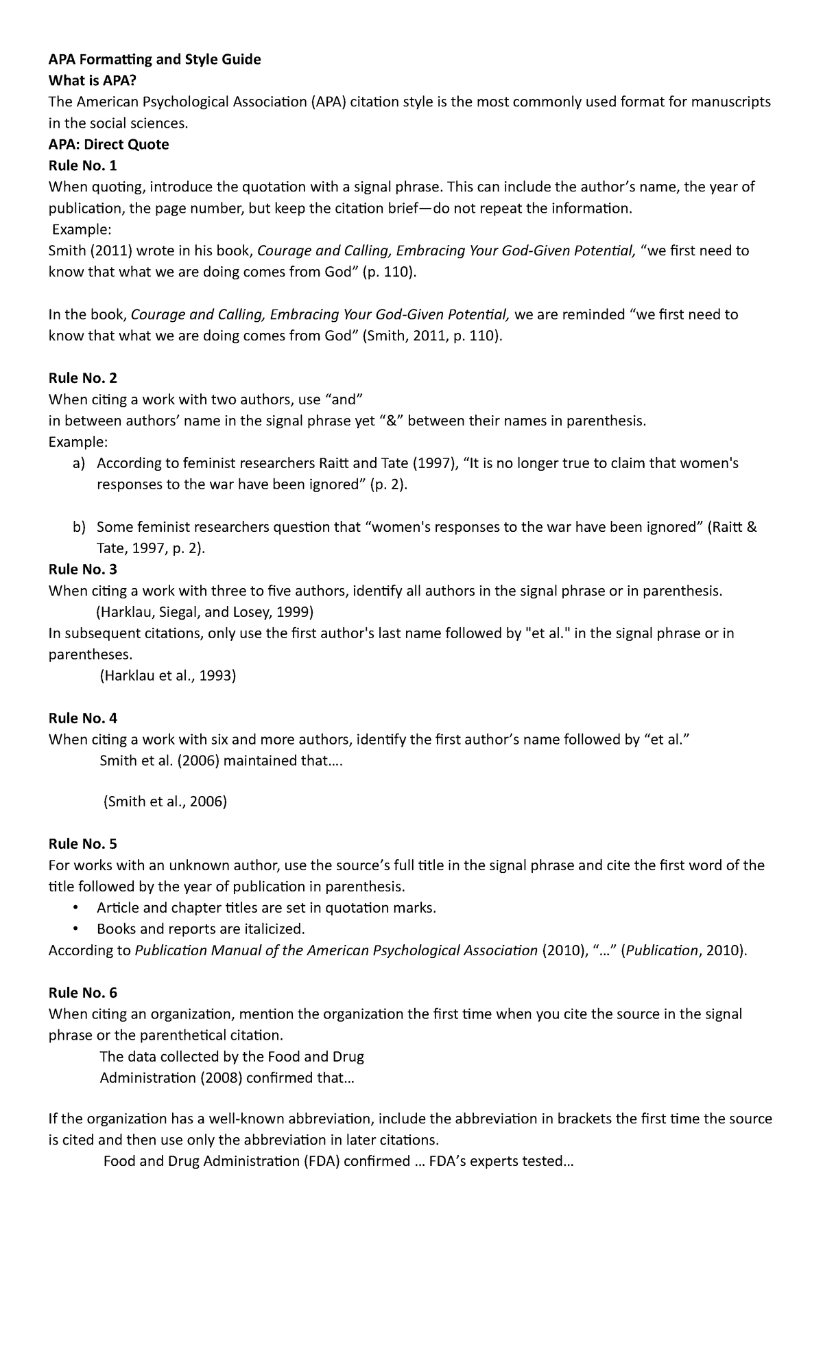 APA Formatting and Style Guide - APA: Direct Quote Rule No. 1 When ...