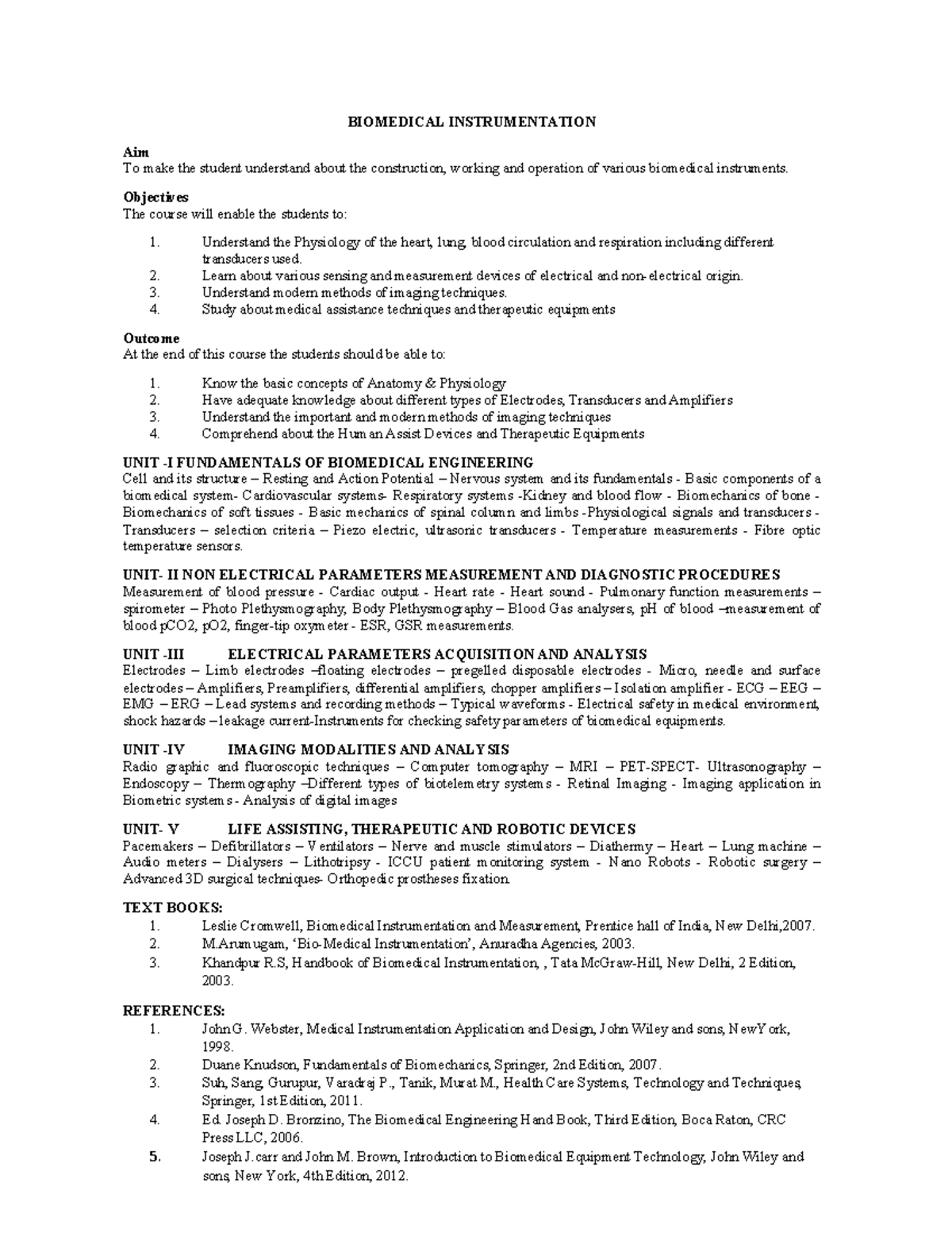 Notes 1 - BIOMEDICAL INSTRUMENTATION Aim To make the student understand ...