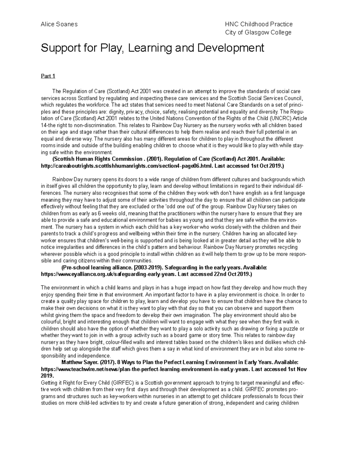 Support for Play, Learning and Development - City of Glasgow College ...