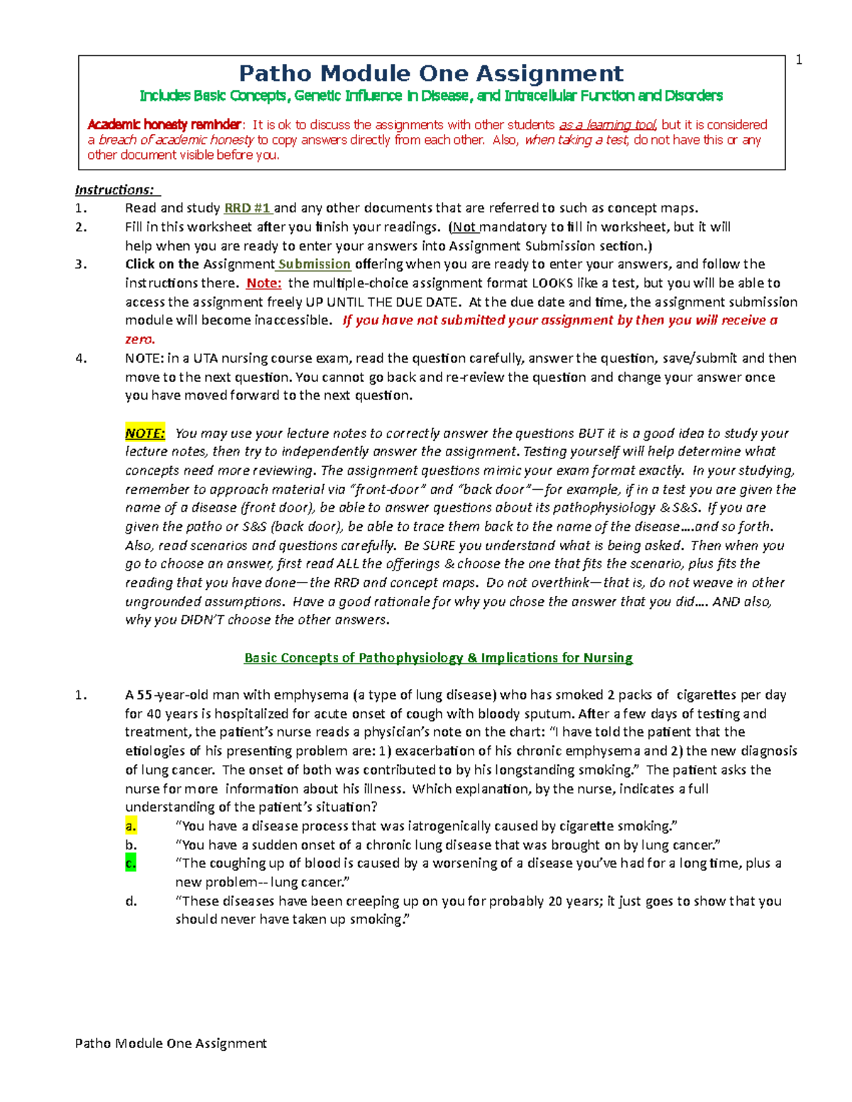 Patho Module One Assignment (Auto Recovered) - Instructions: Read and study RRD #1 and any other ...