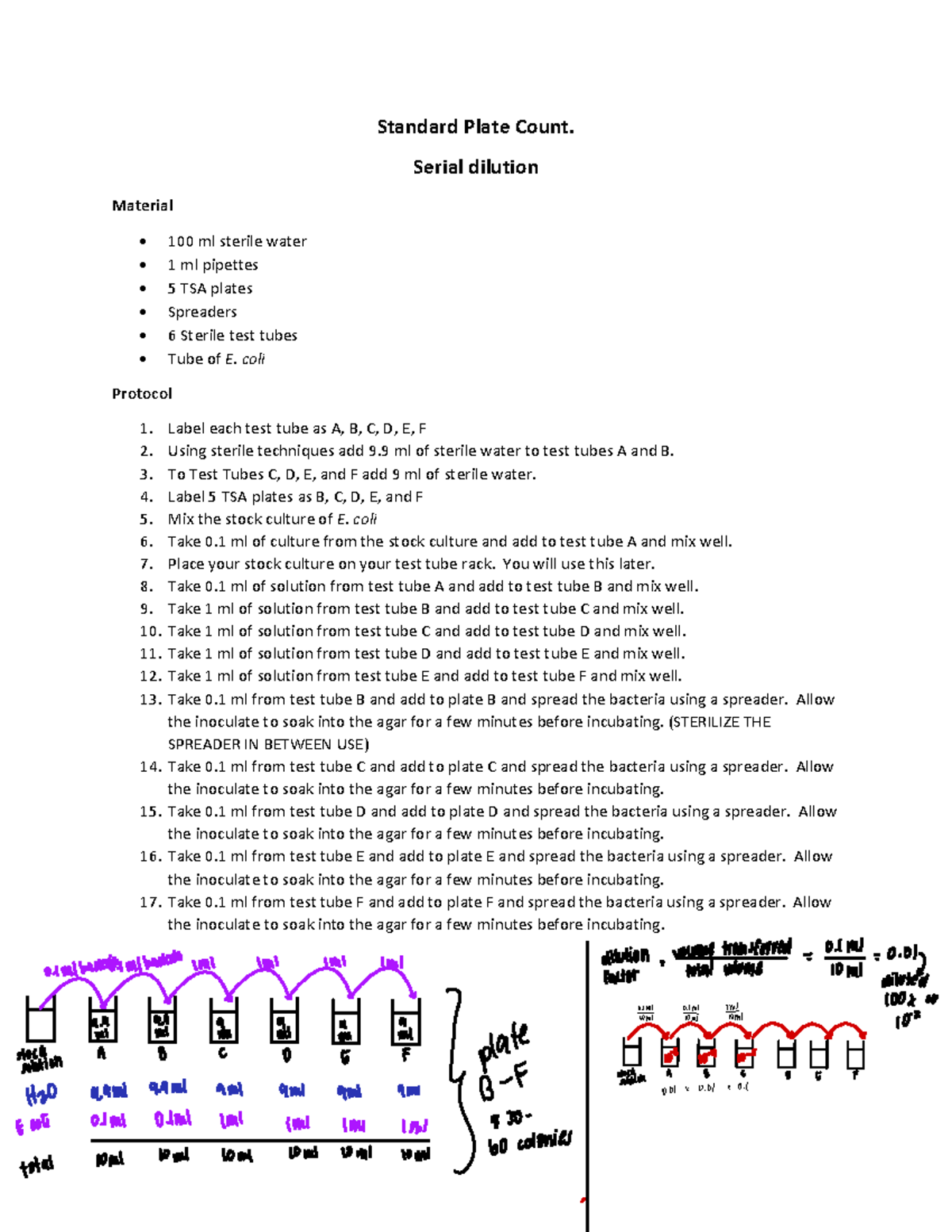 Standard Plate Count - Serial dilution Material 100 ml sterile water 1 ...