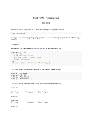 MATH 208 Assignment 3 - MATH 208 Assignment 3 The assignment contains ...