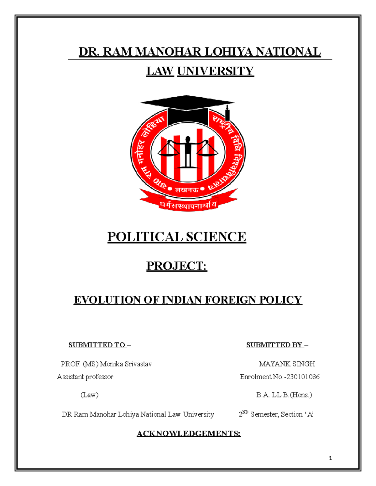 Pol 2 - project - DR. RAM MANOHAR LOHIYA NATIONAL LAW UNIVERSITY ...