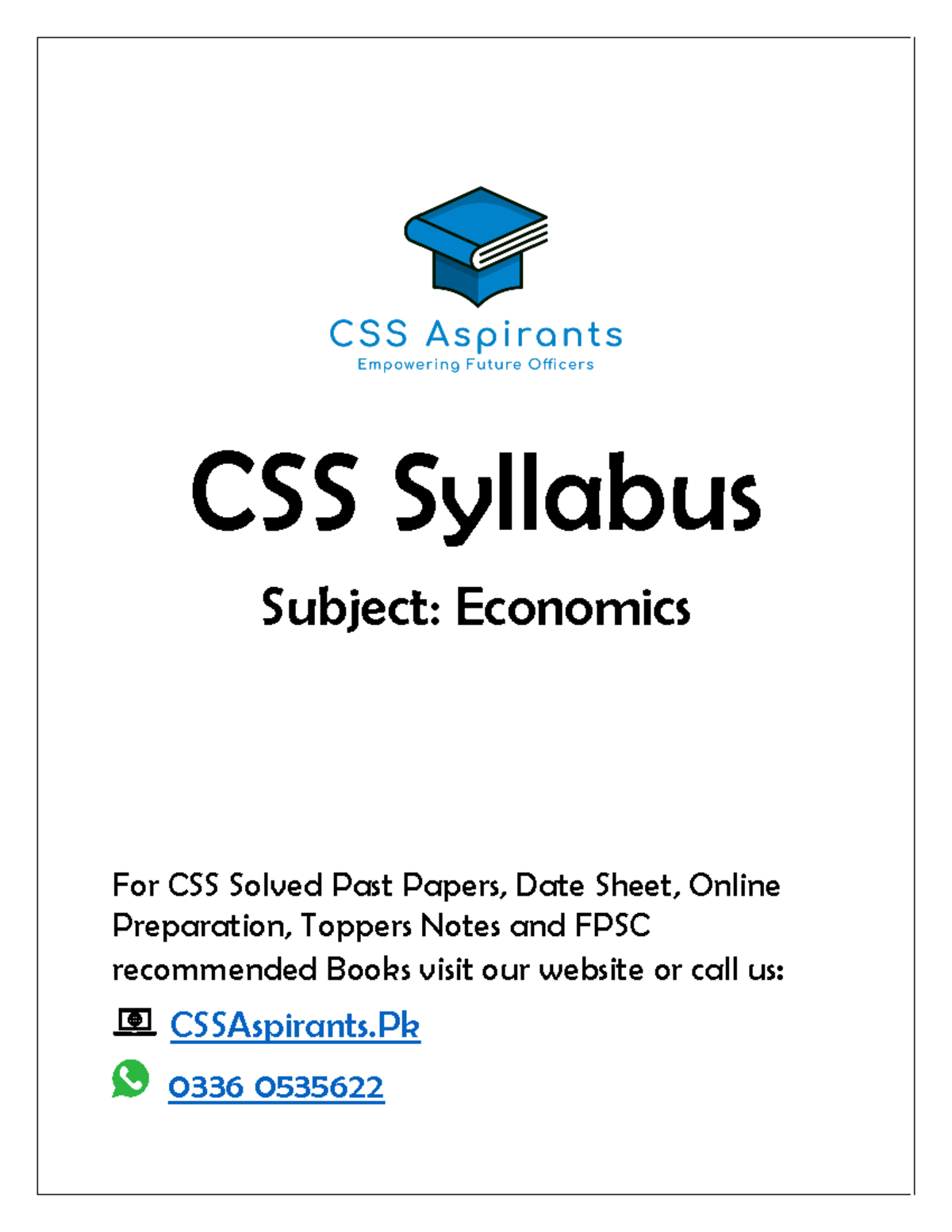 Economics Css Past Papers 2000-2023 - CSS Syllabus Subject: Economics ...