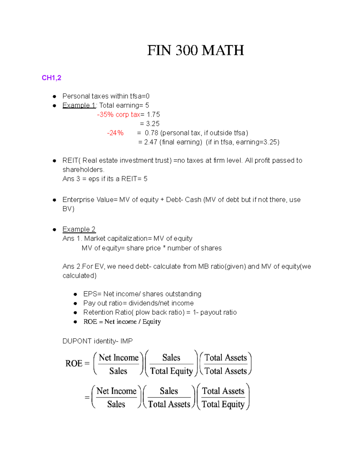 FIN 300 - notes - FIN 300 MATH CH1, Personal taxes within tfsa= Example ...