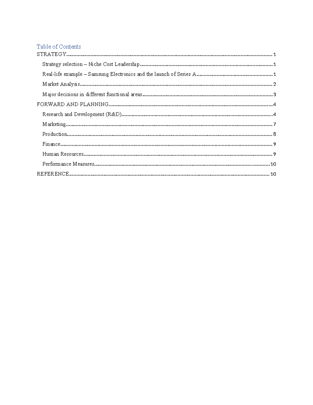 ASM 1 Strategic Accounting - Table of Contents - Studocu