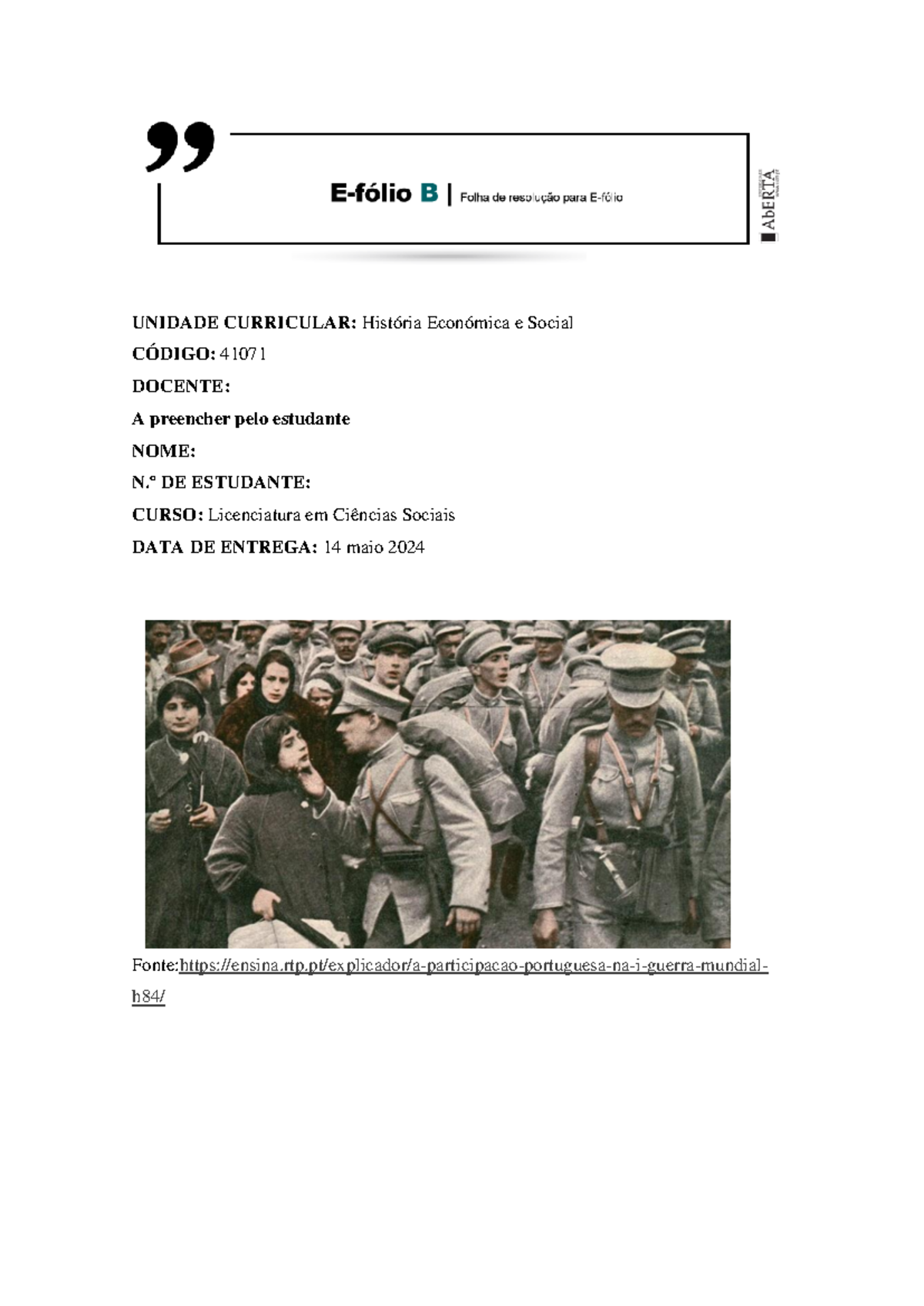 HES efolio B 2024 Nota 4 - UNIDADE CURRICULAR: História Económica e ...