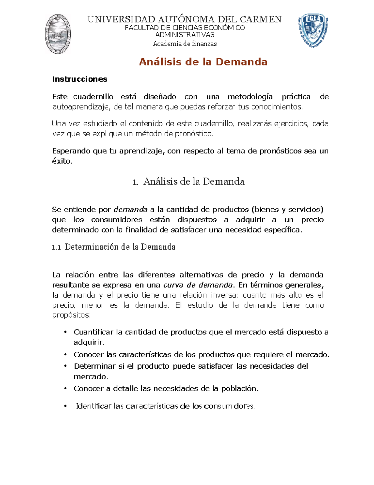 Análisis de la demanda - UNIVERSIDAD AUTÓNOMA DEL CARMEN ...