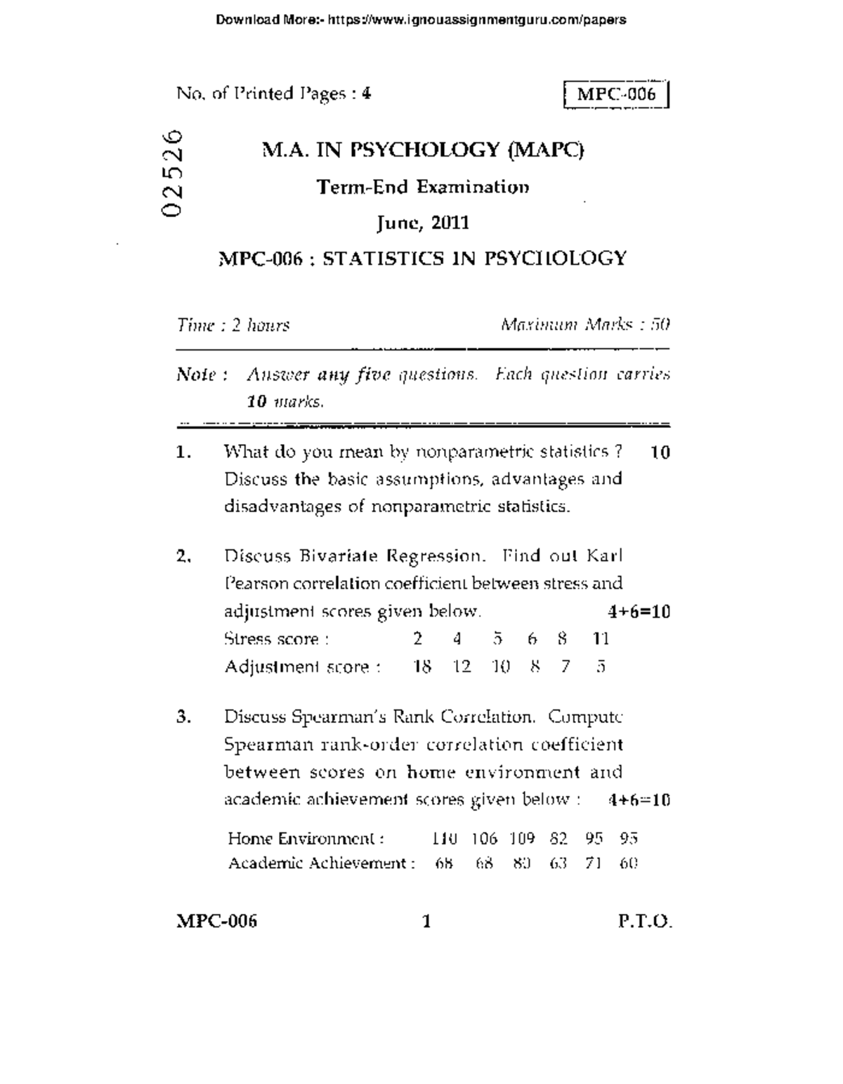 MPC 006 previous year question papers by ignouassignmentguru - No. of Printed Pages : 4 MPC- M ...