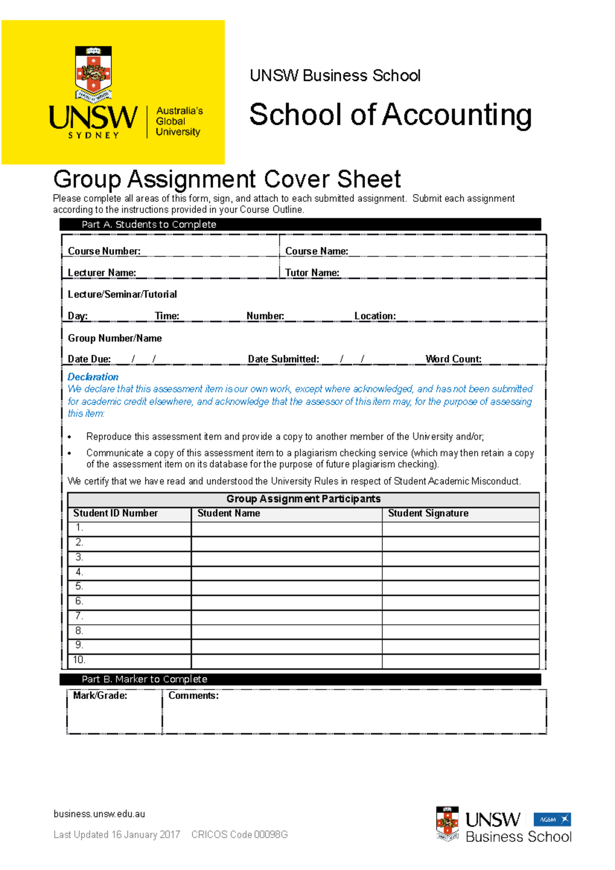 Accounting Group Assignment Cover - Group Assignment Cover Sheet Please complete all areas of ...